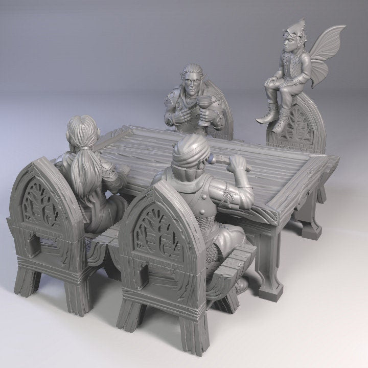 Elven Dinner, Tavern Furniture Elf Miniatures DnD Dungeons and Dragons ...