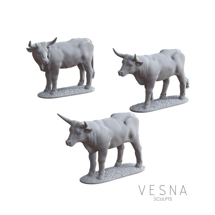 3pc Cows DnD Dungeons and Dragons 28mm/32mm Cow Miniatures Farm Animal ...